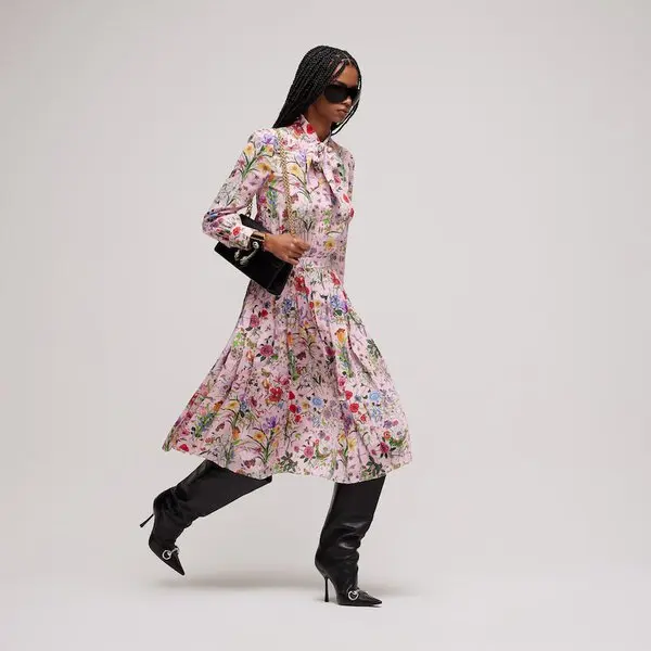 Gucci Printed Silk Chemisier Dress - Pink