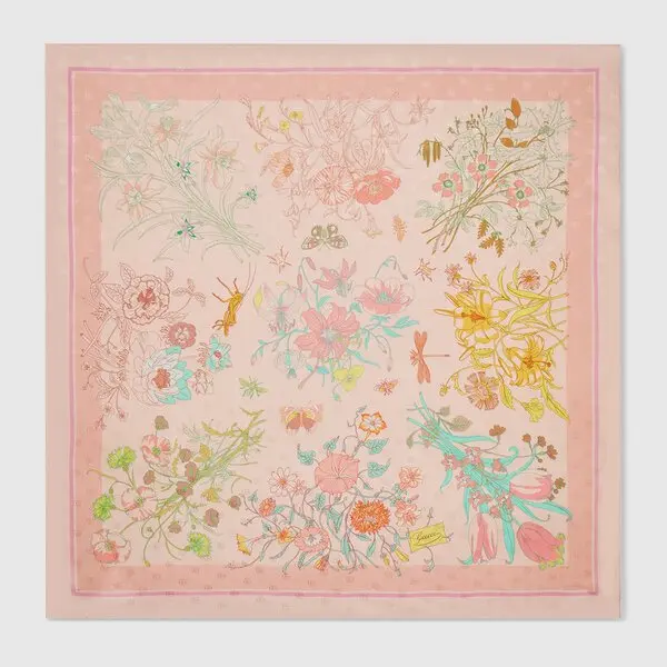Gucci Printed Silk Twill Carré Silk - Pink