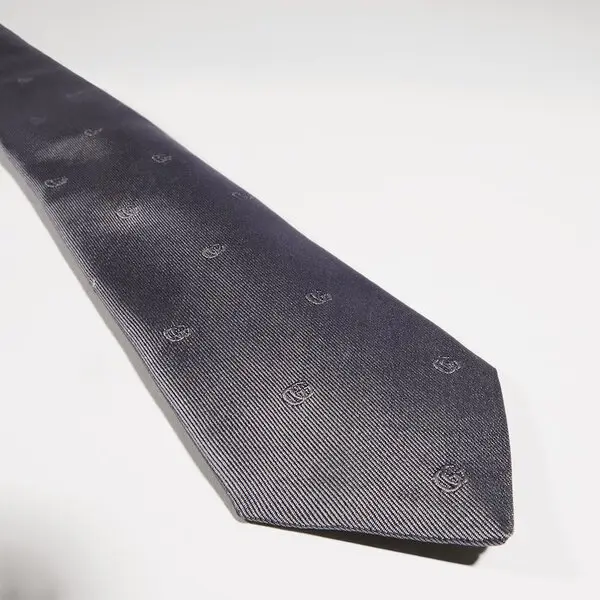 Gucci Double G Silk Jacquard Neck Tie - Grey