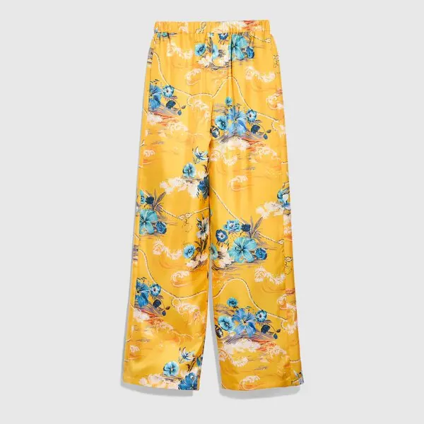 Gucci Printed Silk Twill Leisure Pants - Yellow