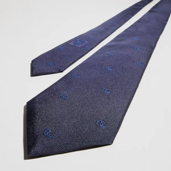 Gucci Double G Silk Jacquard Tie - Blue