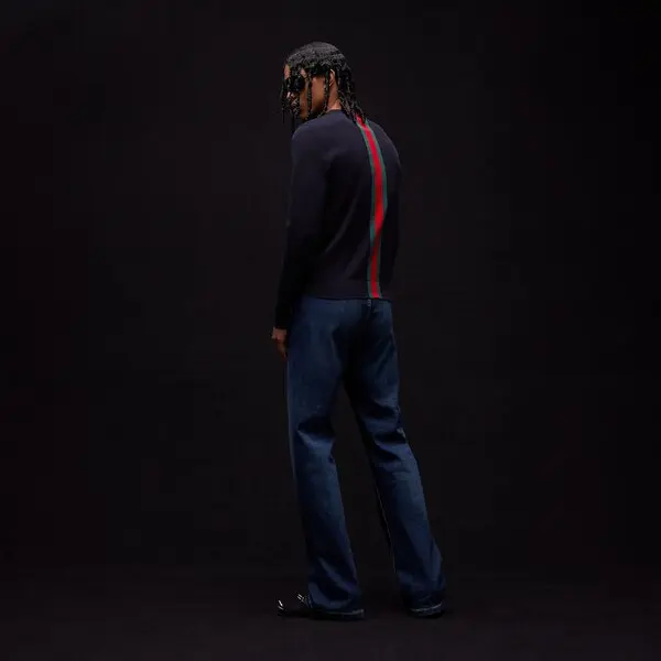 Gucci Knit Cotton Sweater With Web Intarsia - Blue