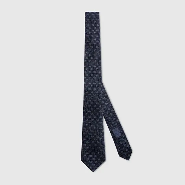 Gucci Gg Silk Jacquard Tie Silk - Blue