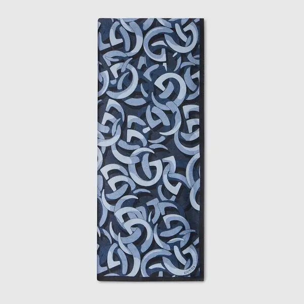 Gucci Double G Cotton Silk Stole Wool - Blue