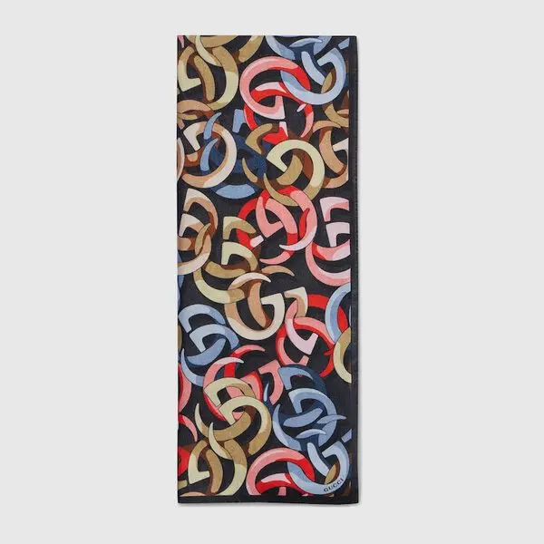 Gucci Double G Cotton Silk Jacquard Stole - Blue