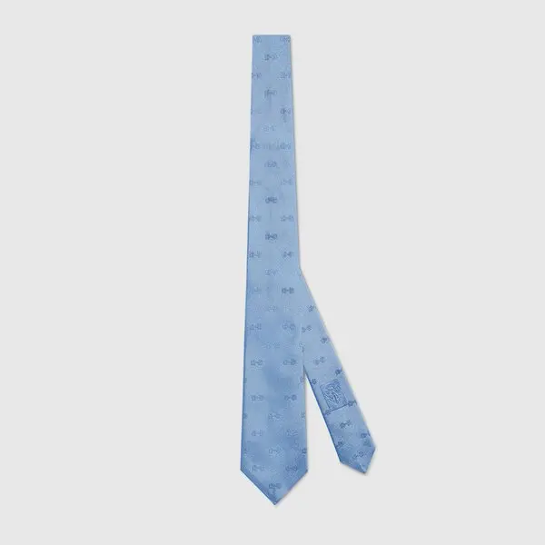 Gucci Horsebit Silk Jacquard Tie Silk - Blue