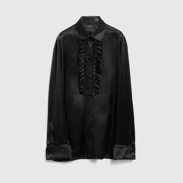 Gucci Silk Satin Shirt With Rouches - Black