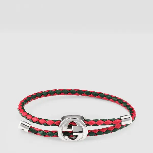 Gucci Braided Leather Bracelet With Web - One-color