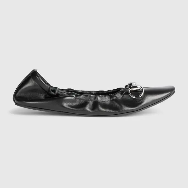 Gucci Horsebit Leather Ballerina Flat - Black