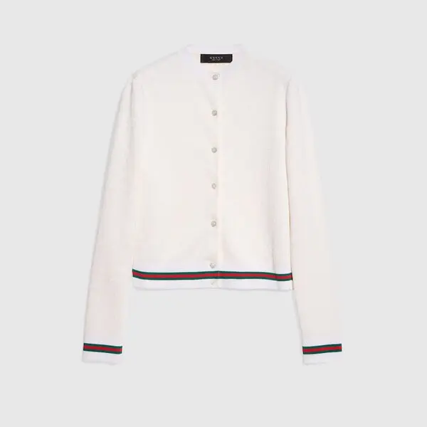 Gucci Gg Jacquard Cotton Viscose Cardigan - White