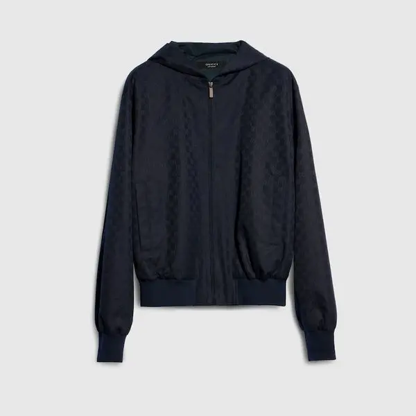 Gucci Gg Cotton Canvas Zip Jacket - Blue