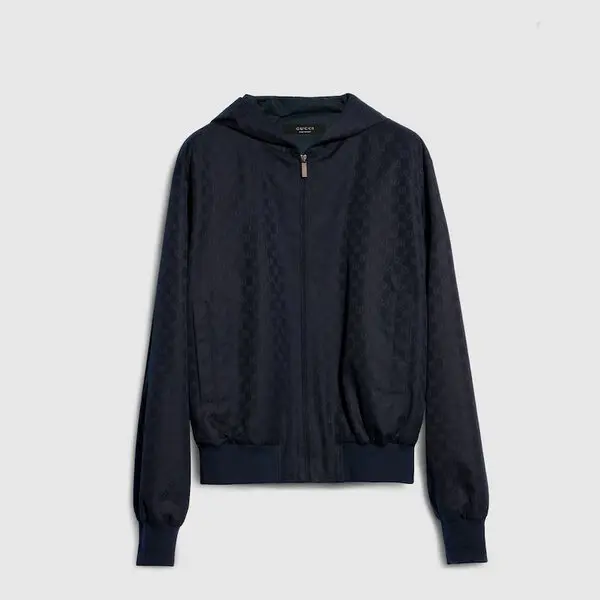Gucci Gg Cotton Canvas Zip Jacket - Blue