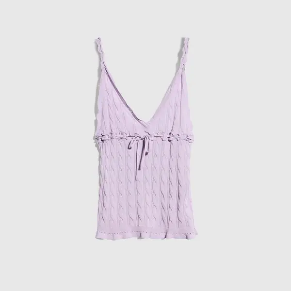 Gucci Braided Cotton Blend V-neck Top With Lace Trim