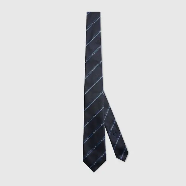 Gucci Diagonal Horsebit Silk Jacquard Tie Silk - Blue
