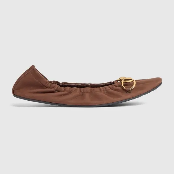 Gucci Leather Ballet Flat With Horsebit - Brown