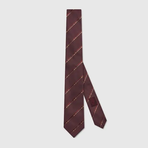 Gucci Diagonal Horsebit Silk Jacquard Tie Silk - Red