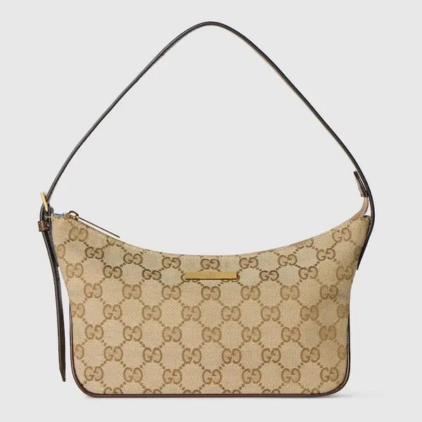 Gucci Small Shoulder Bag With Plaque Gg Canvas - Beige