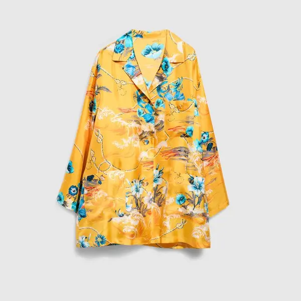 Gucci Printed Silk Twill Shirt - Yellow