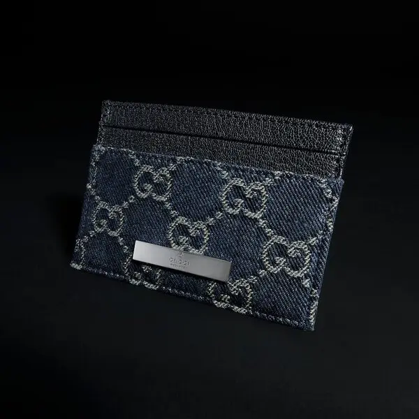 Gucci Card Case With Plaque Fabric - Blue
