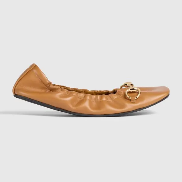 Gucci Leather Ballerina Flat With Horsebit - Brown