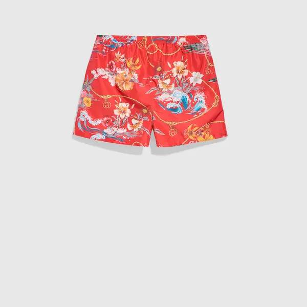 Gucci Printed Nylon Swim Shorts - Red