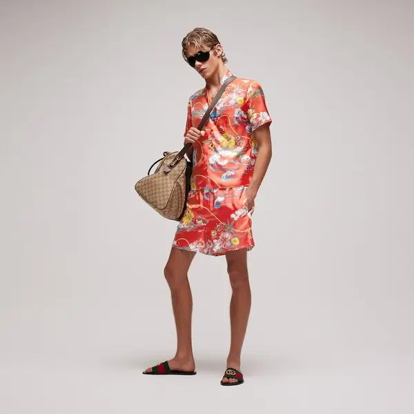 Gucci Printed Nylon Swim Shorts - Red