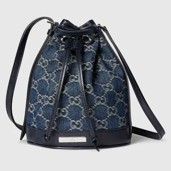 Gucci Mini Bucket Bag With Plaque - Blue