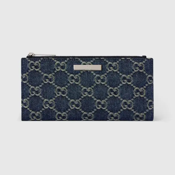Gucci Long Wallet With Plaque Fabric - Blue