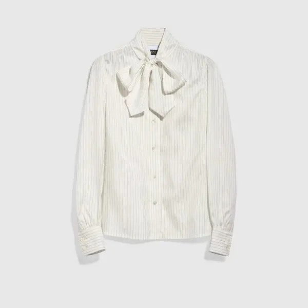 Gucci Pinstripe Silk Shirt With Bow - White