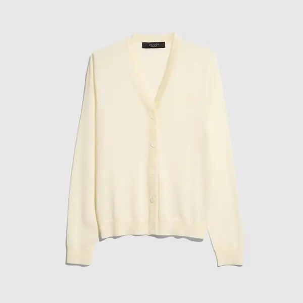 Gucci Fine Wool Cardigan With Embroidery - White