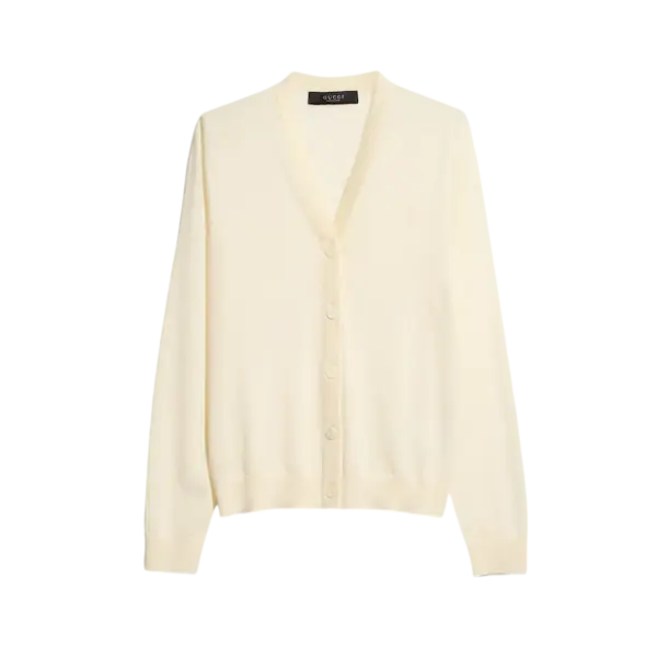 Gucci Fine Wool Cardigan With Crest Embroidery - White