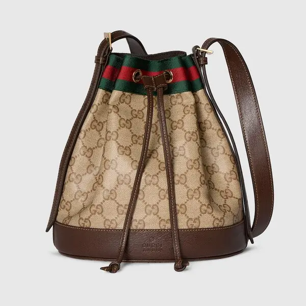 Gucci Small Bucket Bag With Web Gg Canvas - Beige