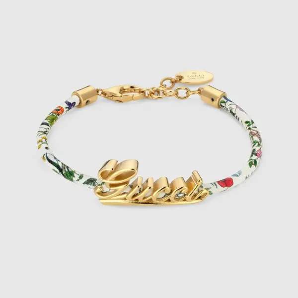 Gucci Leather Bracelet With Script - Gold-toned Metal