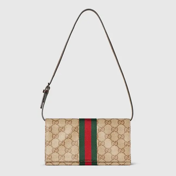 Gucci Small Pouch With Strap And Web Gg Canvas - Beige