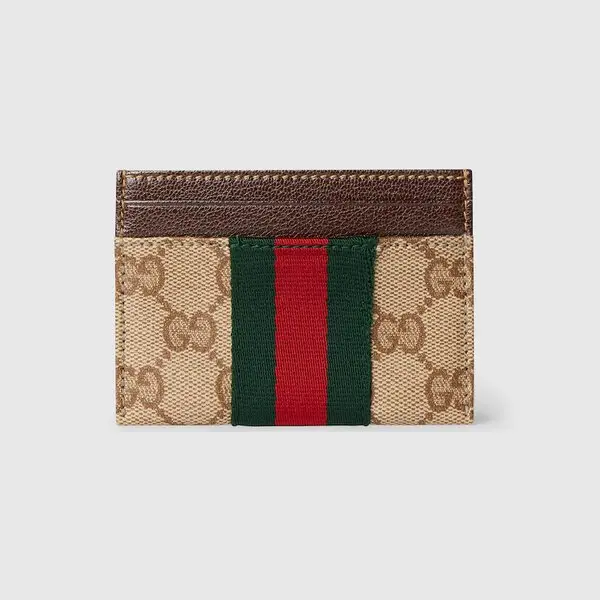 Gucci Card Case With Web Gg Canvas - Beige