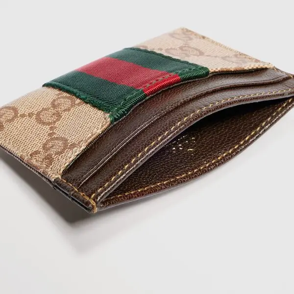 Gucci Card Case With Web Gg Canvas - Beige