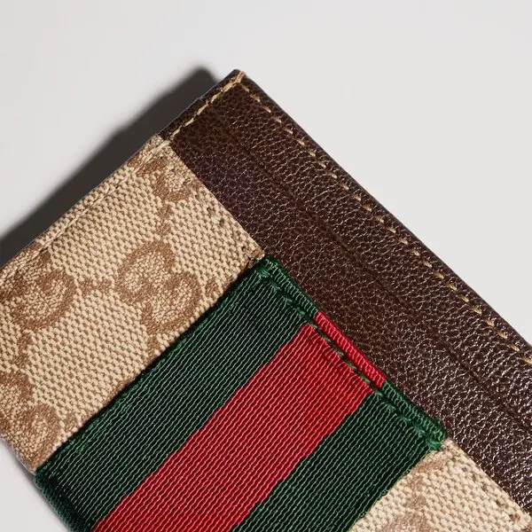 Gucci Card Case With Web Gg Canvas - Beige