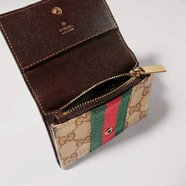 Gucci Bi-fold Card Case With Web Gg Canvas - Beige