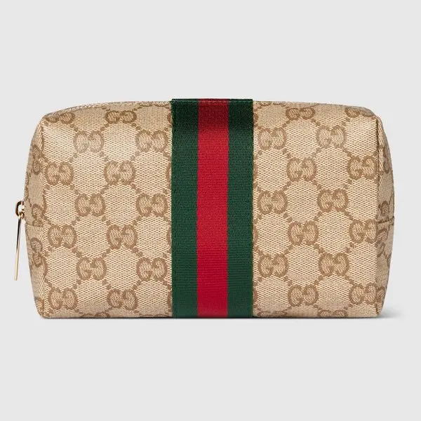 Gucci Medium Cosmetic Case With Web Gg Canvas - Beige