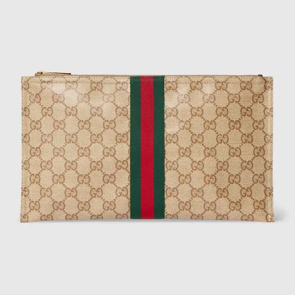 Gucci Large Pouch With Web Gg Canvas - Beige