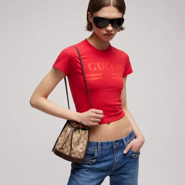 Gucci Mini Bucket Bag With Web Gg Canvas - Beige