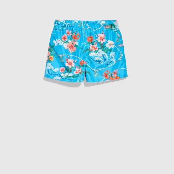 Gucci Printed Nylon Swim Shorts - Blue