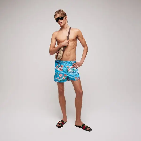 Gucci Printed Nylon Swim Shorts - Blue