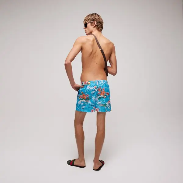 Gucci Printed Nylon Swim Shorts - Blue