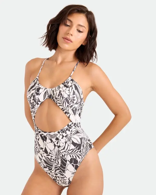 Volcom Hibiscus Diamond Keyhole One-piece - Black Ecru