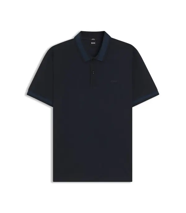 BOSS Structured-trim Slim-fit Polo Shirt In Mercerised Cotton - Dark Blue