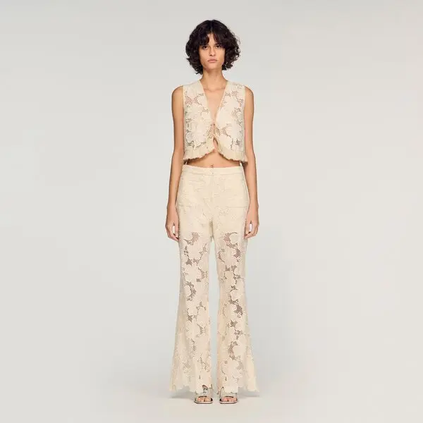 Sandro Floral Guipure Lace Crop Top