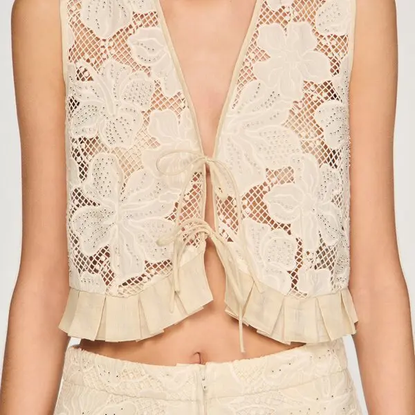 Sandro Floral Guipure Lace Crop Top