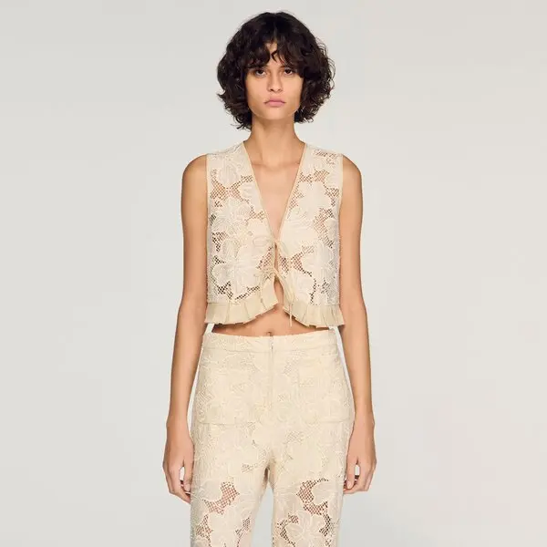 Sandro Floral Guipure Lace Crop Top