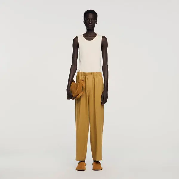 Sandro Wide-leg Linen Trousers - Nut